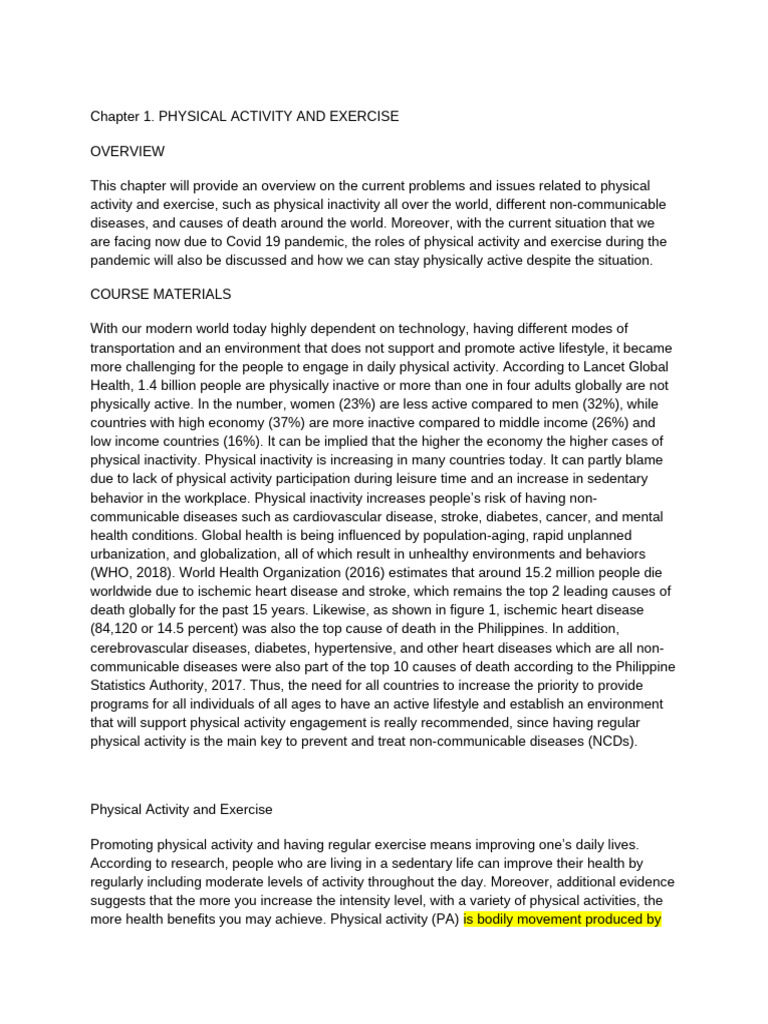 Pathfit 2 Chapter 1. Physical Activity and Exercise | PDF | Sedentary Lifestyle | Physical Fitness