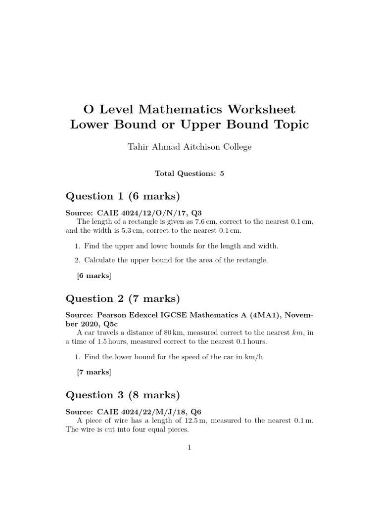 Lower Bound Upper - All - WH - 1 (P) | PDF | Length | Area