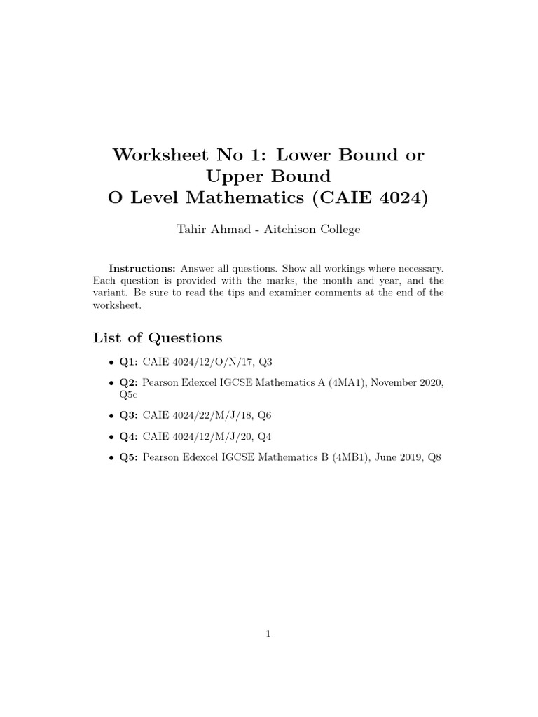 O Level Math: Bounds Worksheet Guide | PDF | Significant Figures ...