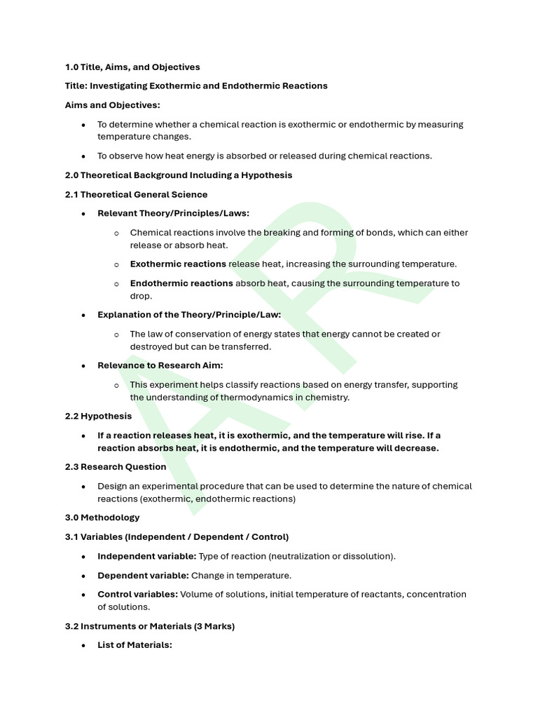3.1.1 Identifying Exothermic and Endothermic Reactions | PDF | Chemical ...