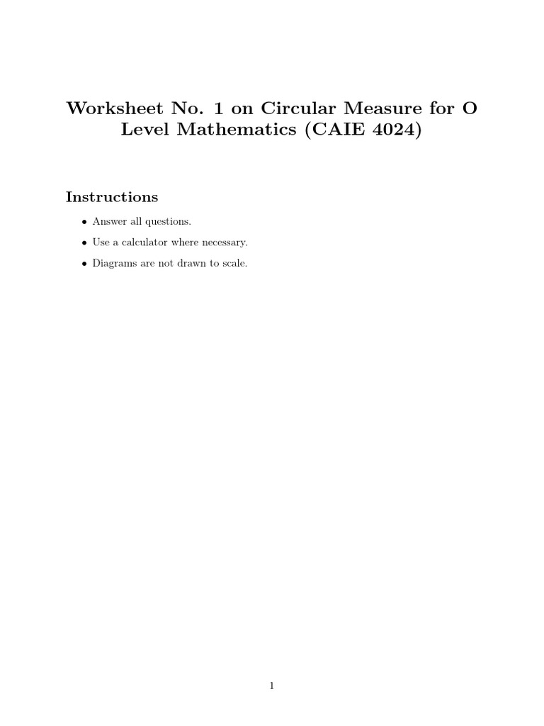 Circular Measure Worksheet No 1 (P) | PDF | Circle | Area
