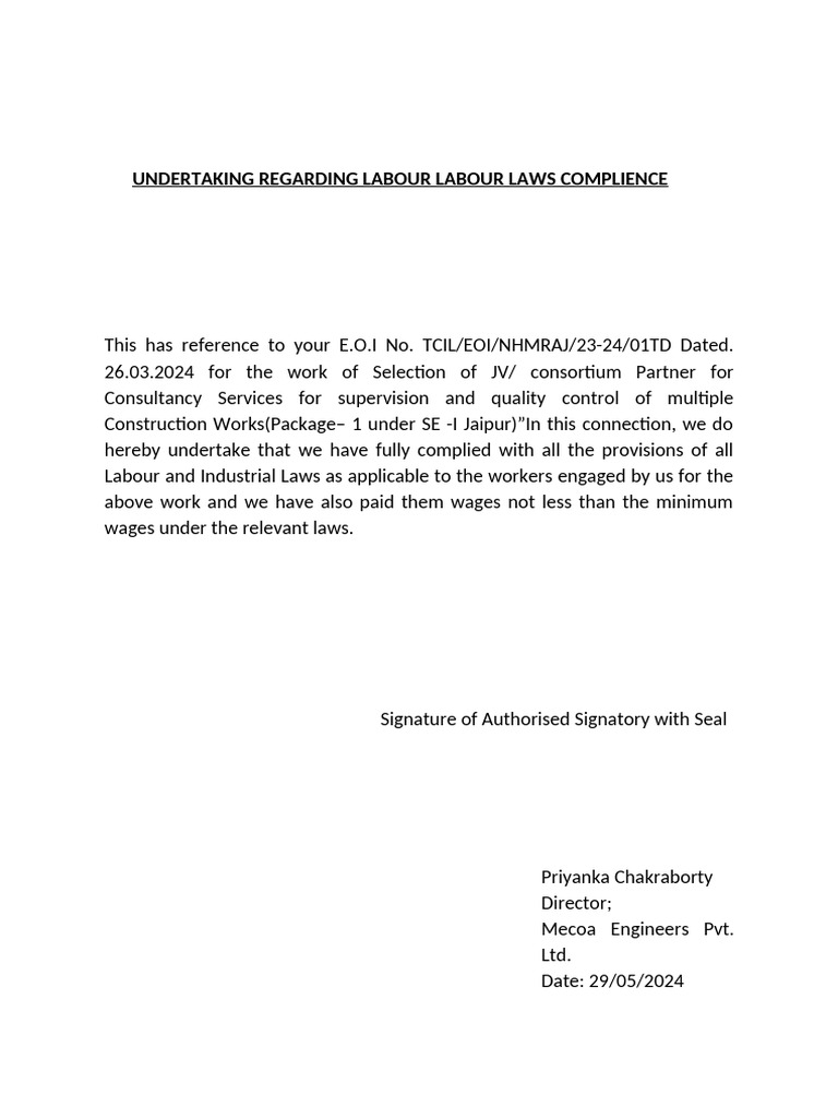 Undertaking Labour Laws | PDF