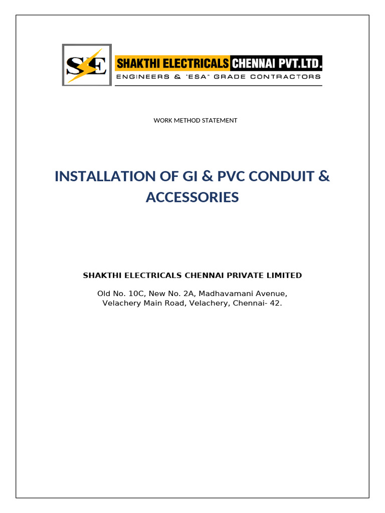 SE-WMS-01 Installation of GI & PVC Conduit & Accessories | PDF | Electrical Wiring | Safety