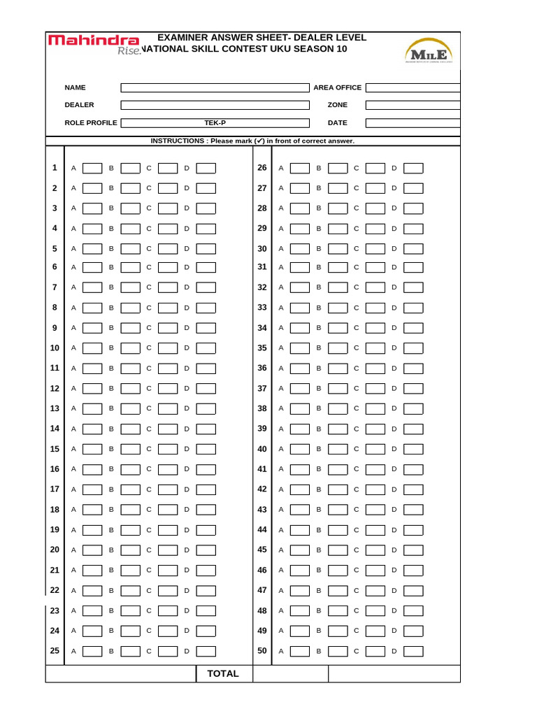 TEK P UKU SEASON 10 Theory Dealer Level Candidate Answer Sheet | PDF