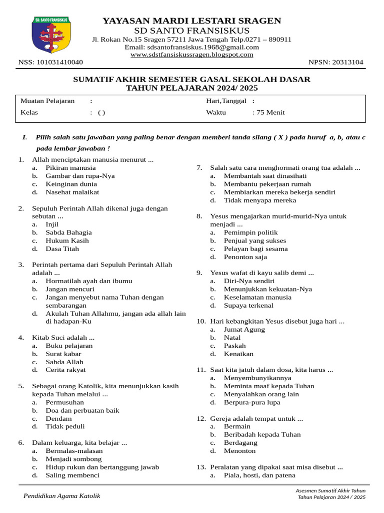Soal Kelas 4 ASAT 2024 - 2025 | PDF