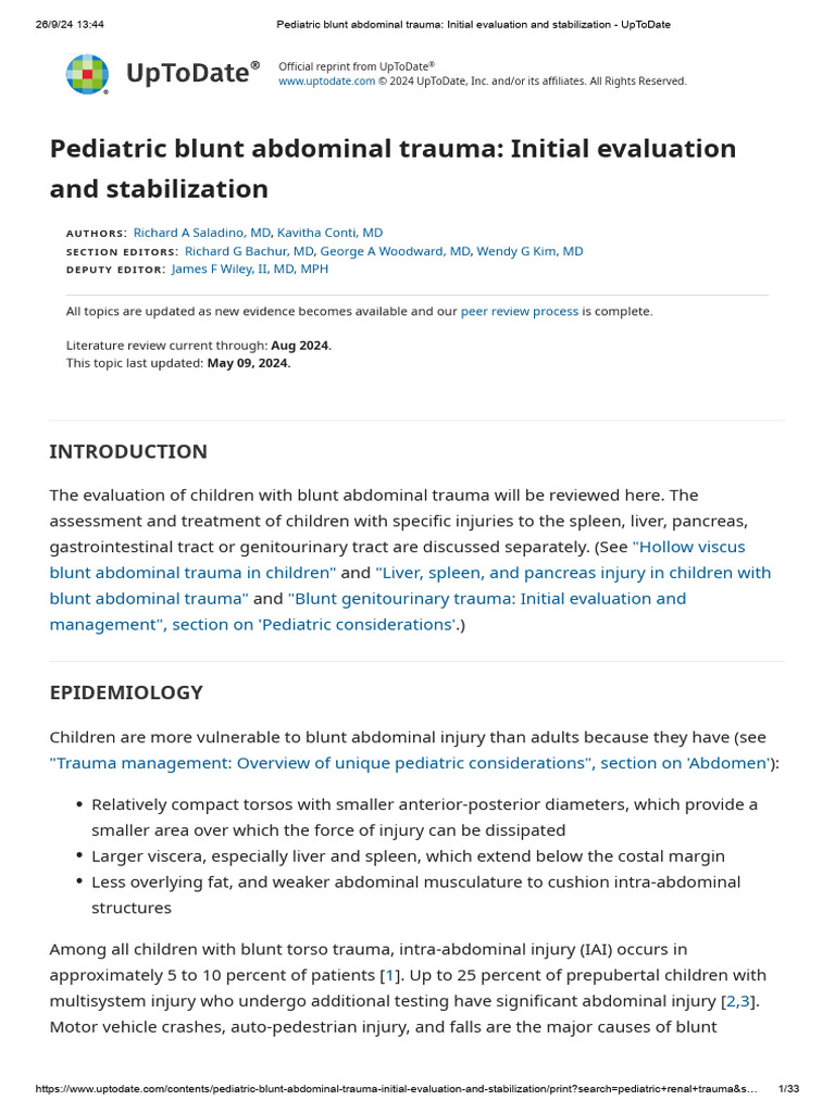 Pediatric Blunt Abdominal Trauma - Initial Evaluation and Stabilization ...