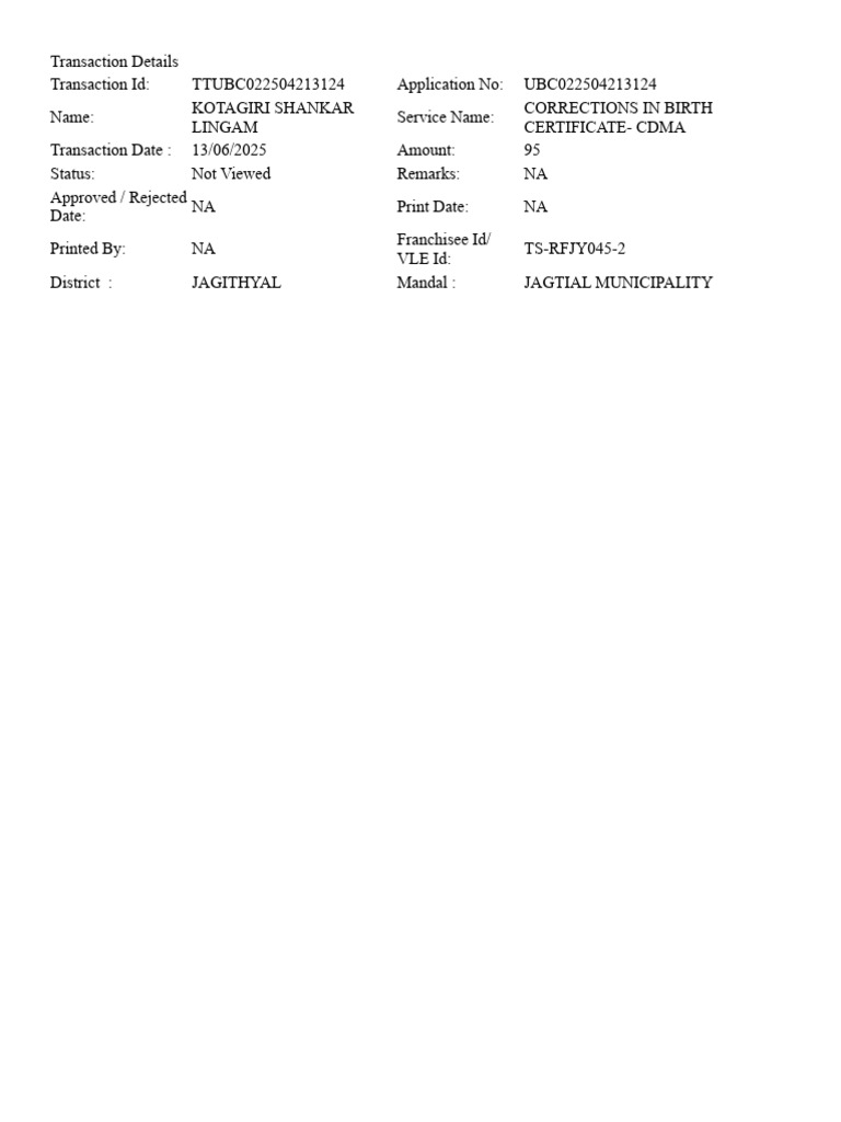 Mee Seva Application Receipt | PDF