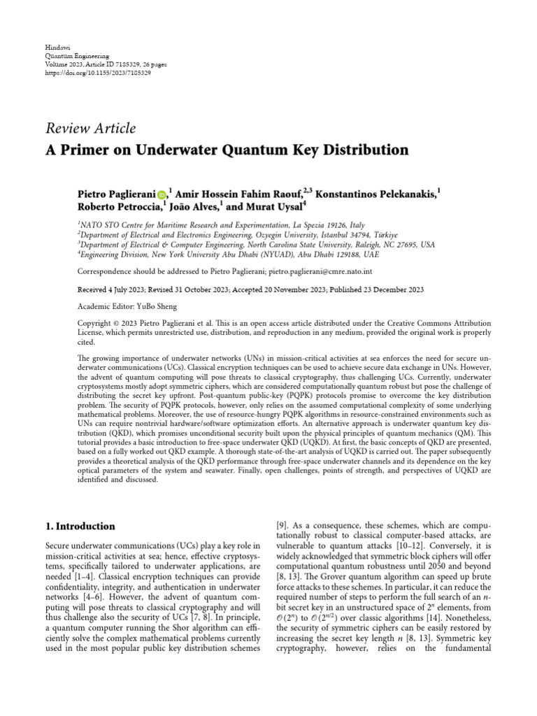 26 A Primer On Underwater Quantum Key Distribution | PDF | Key ...