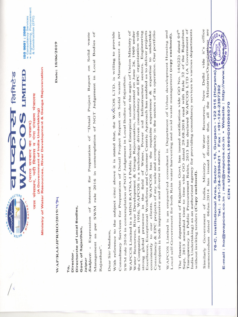 Letter of EOI For SWM in Rajasthan | PDF