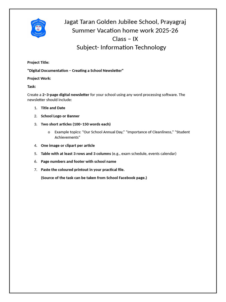 Class 9 Summer Vacation Homework 2025 | PDF
