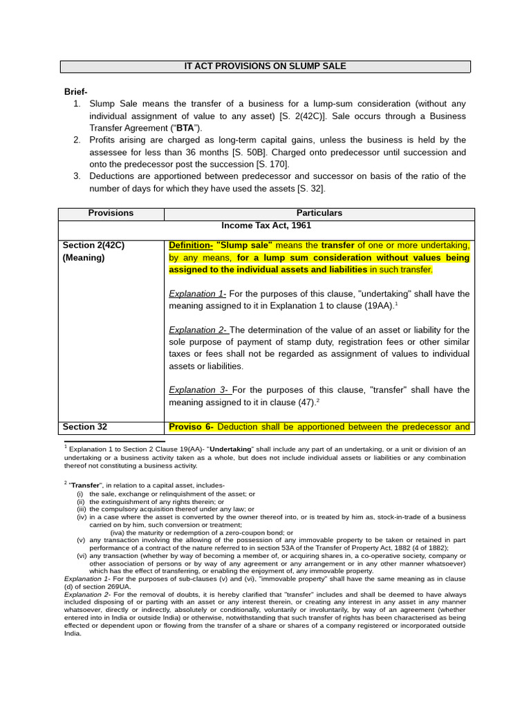 Slump Sale and IT Act | PDF | Capital Gains Tax | Taxes