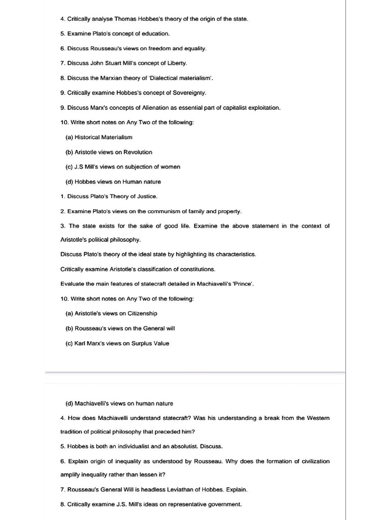 Ge Western Political Philosophy Pyqs | PDF