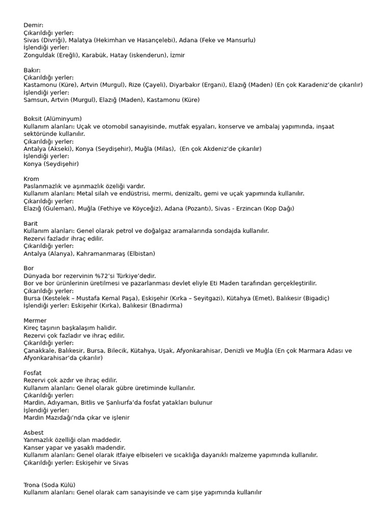Türki̇ye'de Madenler | PDF