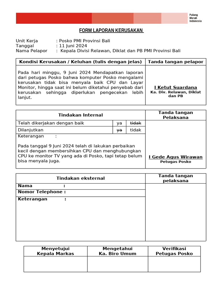 Fom Kerusakan Isian | PDF