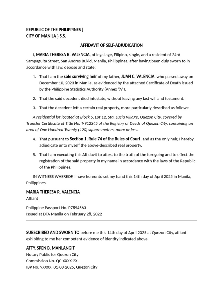 Affidavit of Self-Adjudication | PDF