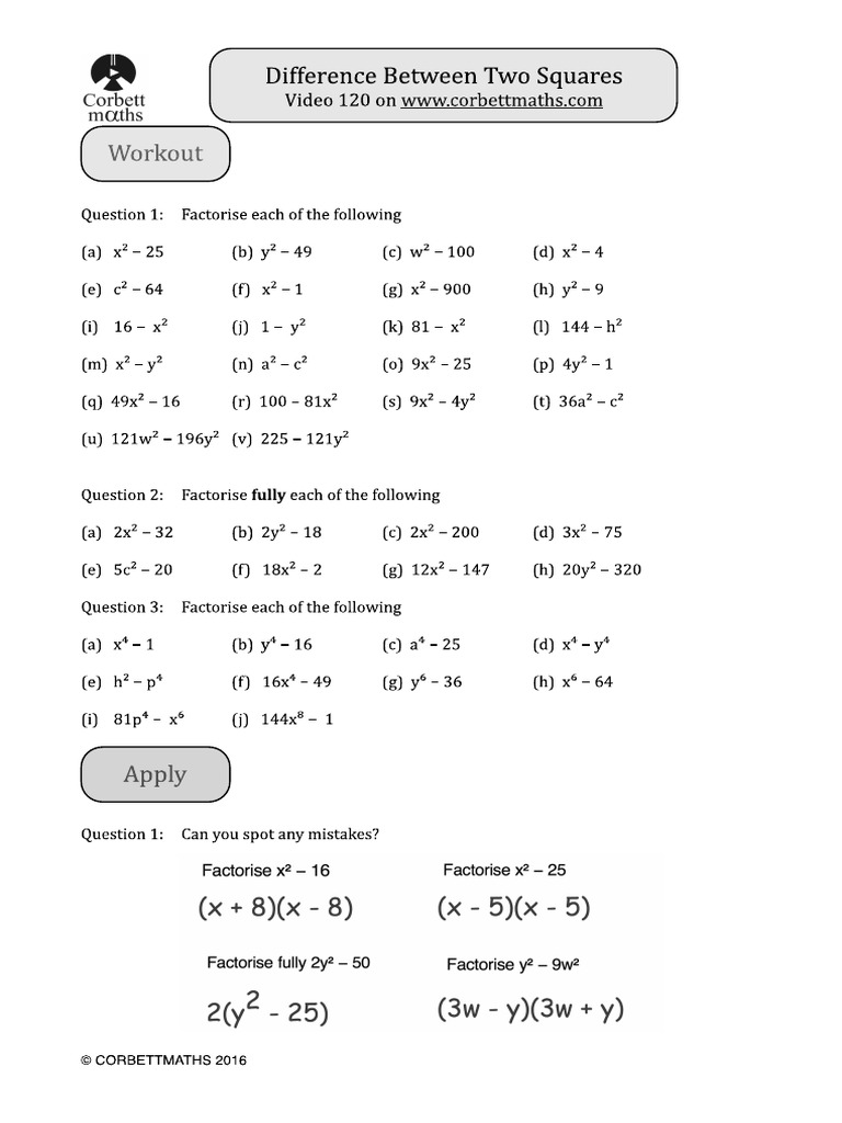 Difference of Two Squares | PDF