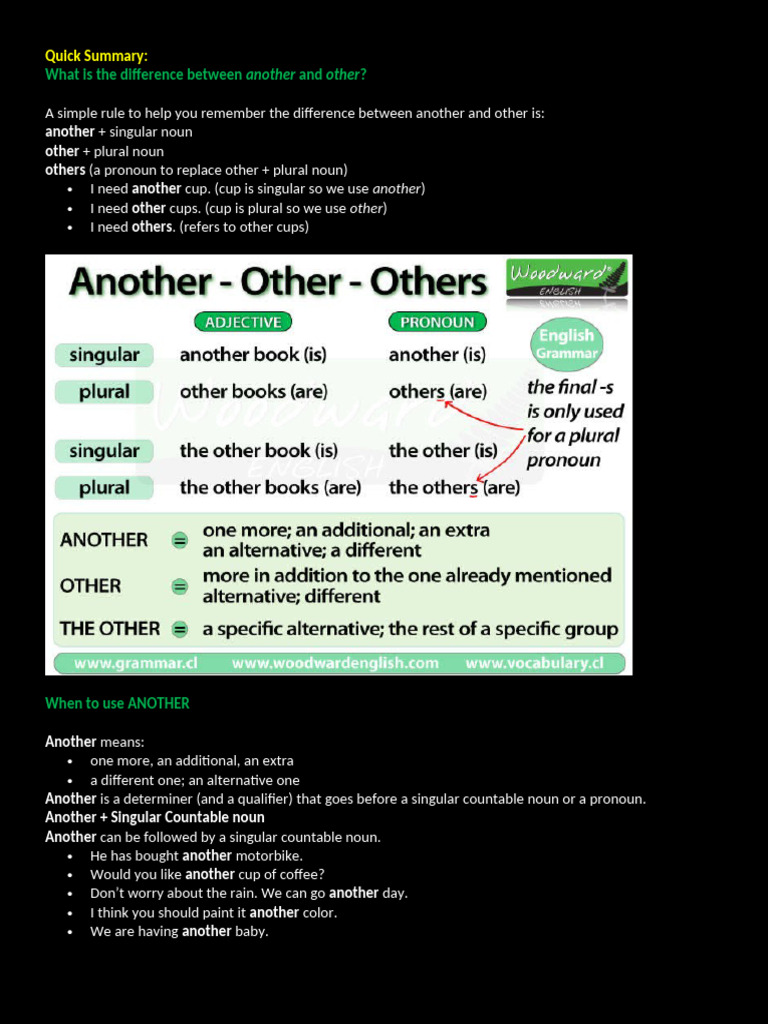 Another, Other The Other | PDF | Plural | Grammatical Number