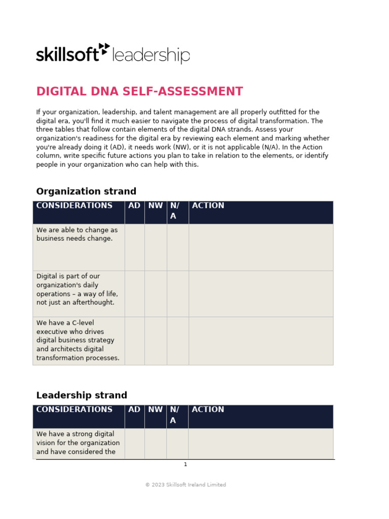 Skillsoft Digital Dna Self Assessment+ (Bs Ald07 A25) | PDF ...