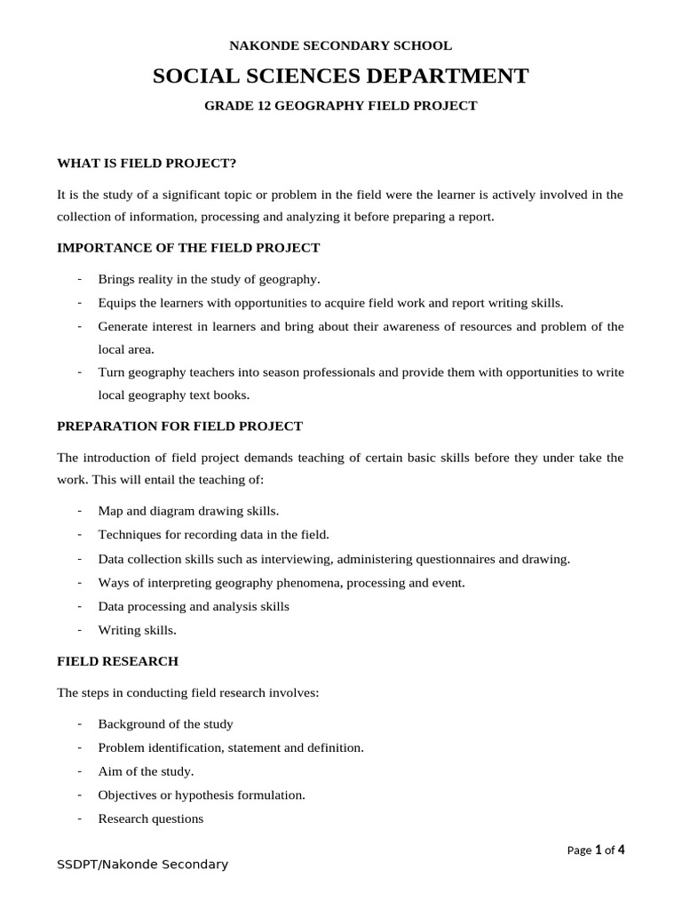 2023 Grade 12 Geography Field Project | PDF | Methodology | Geography