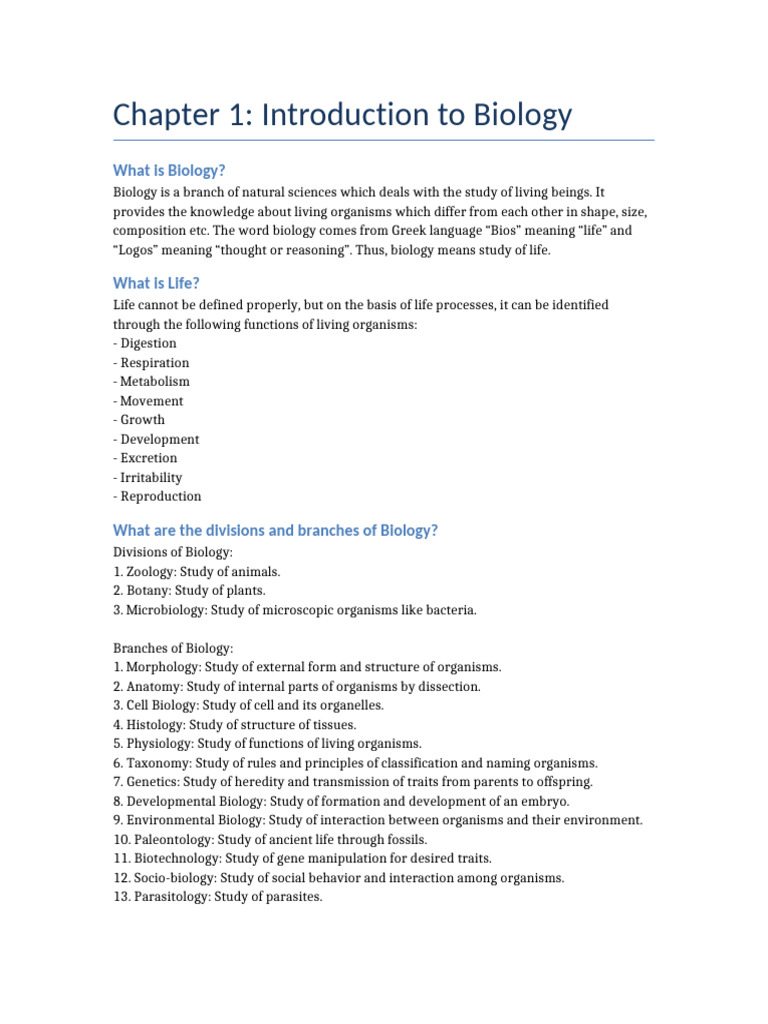 Chapter 1 Introduction To Biology | PDF | Biology | Organisms