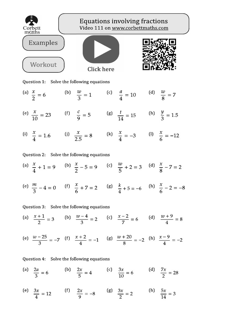 Solving Equations With Fractions | PDF