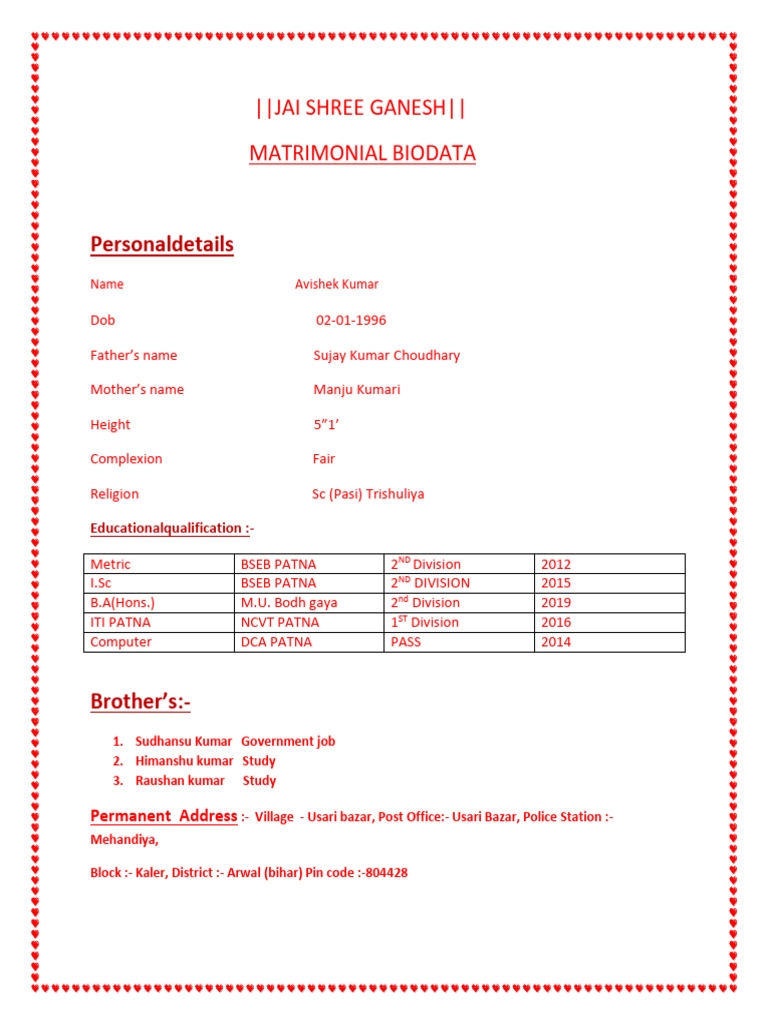 Avishek Kumar's Matrimonial Profile | PDF