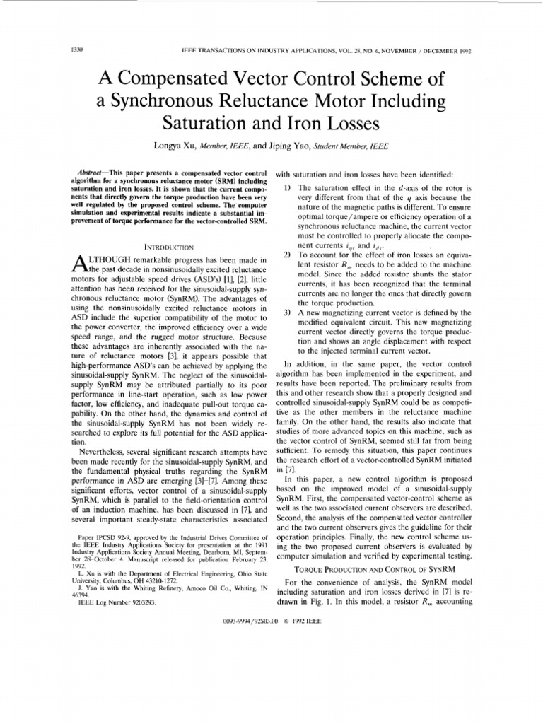A Compensated Vector Control Scheme Of A Synchronous Reluctance Motor Including Saturation And