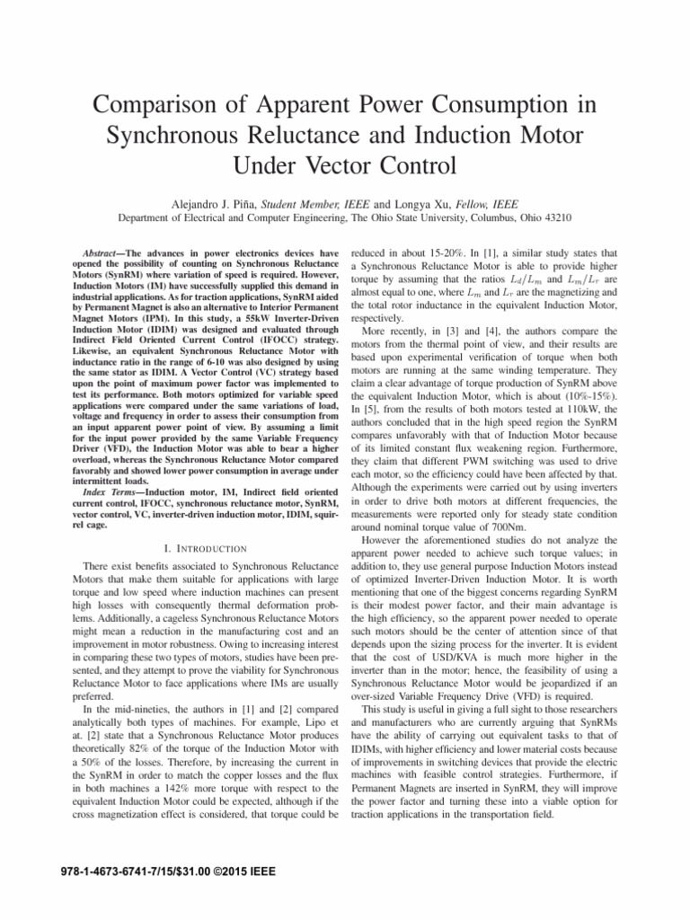 Comparison of Apparent Power Consumption in SynRM and IM Under Vector ...