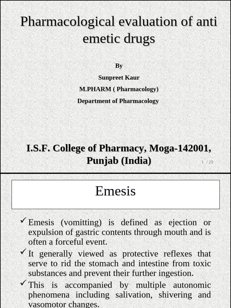Evaluation of Emetic and Anti-emetic Drugs | PDF | Vomiting
