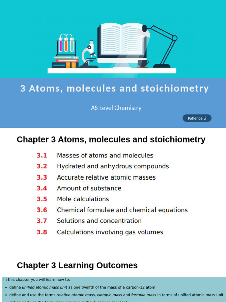 3 Atoms, Molecules and Stoichiometry | PDF | Mole (Unit) | Molecules