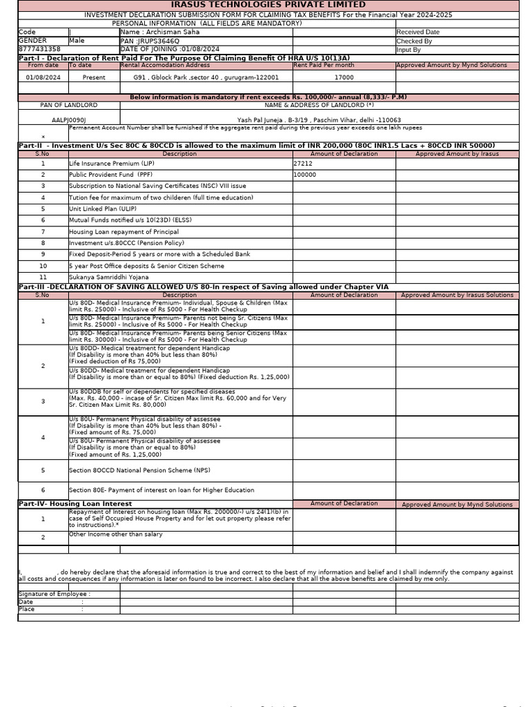 Investment Declaration Submission Form | PDF | Personal Finance | Public Finance