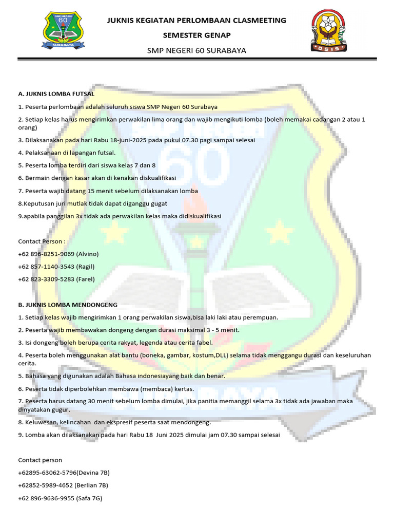 Juknis Kegiatan Perlombaan Clasmeeting (1) .Docx Baru | PDF