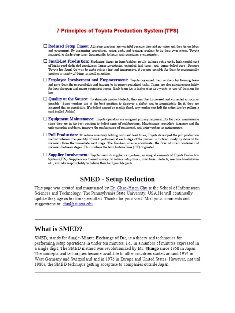 Practical Procedure For Reducing Setup Time | PDF | Production And ...