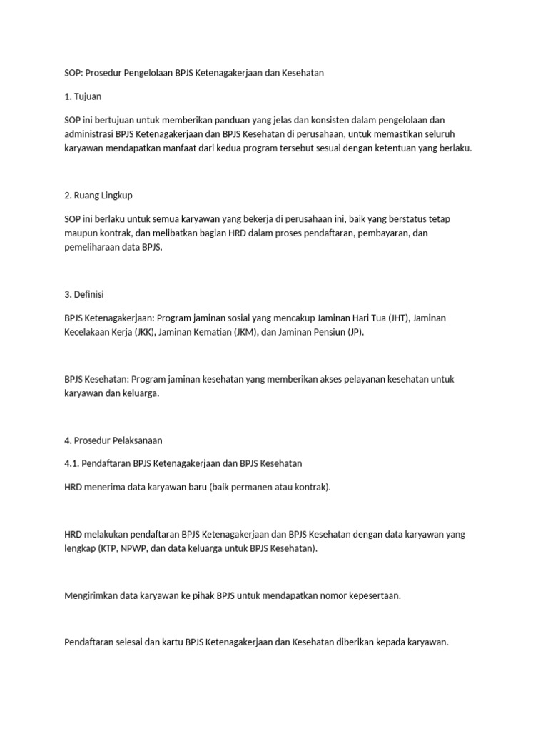 SOP Pengelolaan BPJS Ketenagakerjaan | PDF
