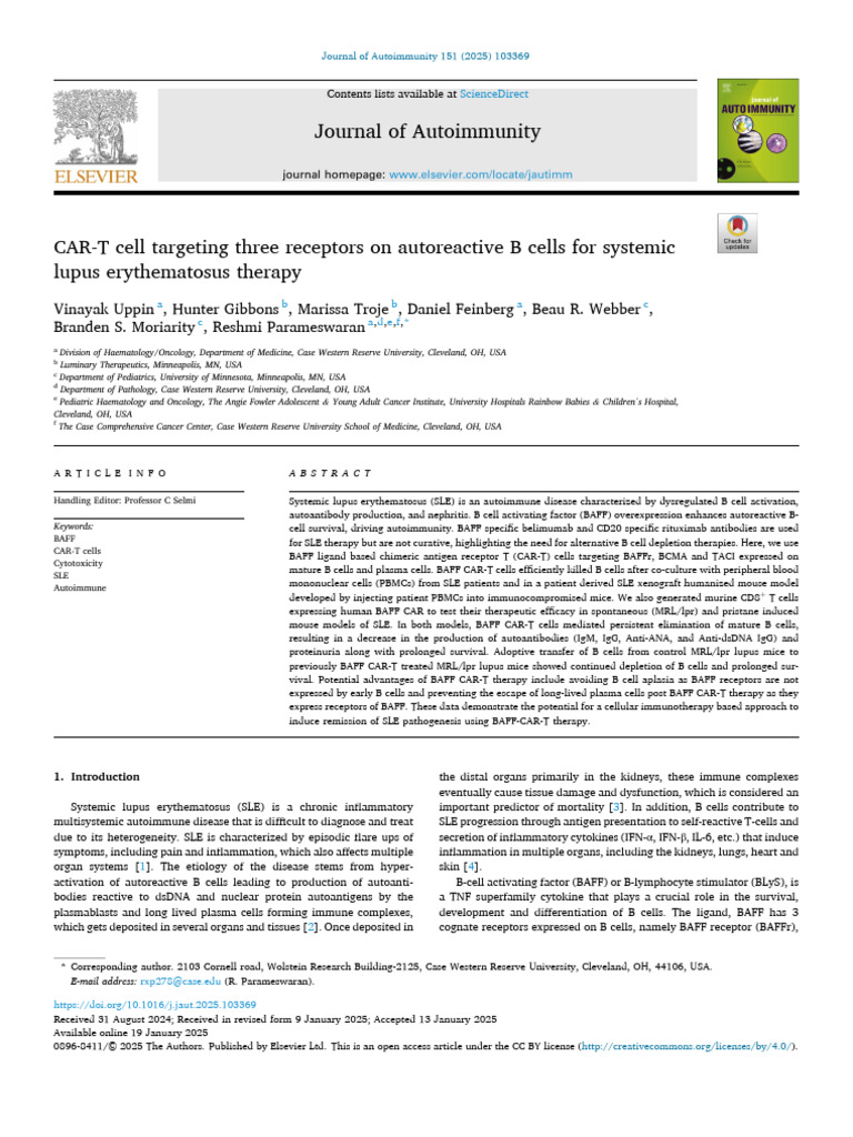 CAR-T Cell Targeting Three Receptors On Autoreactive B Cells For ...