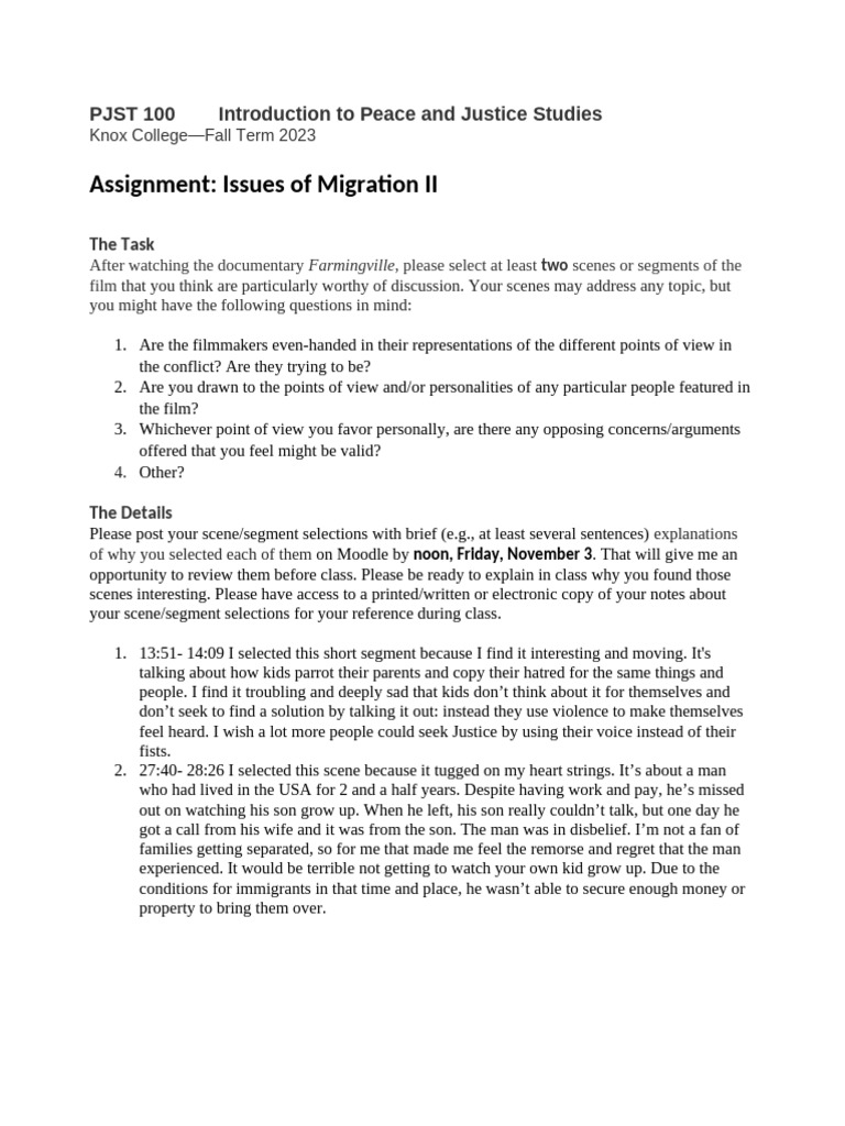 Assignment (11!3!2023) Issues of Migration II | PDF