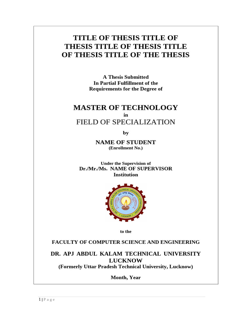 M.Tech Thesis Submission Guidelines | PDF | Thesis