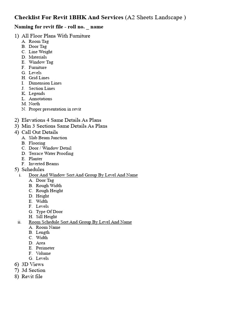 Revit Checklist | PDF