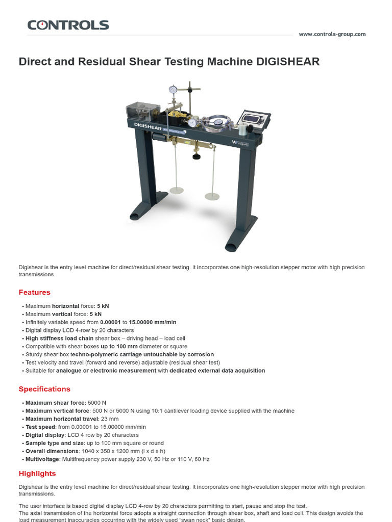 Direct and Residual Shear Testing Machine Digishear Controls | PDF