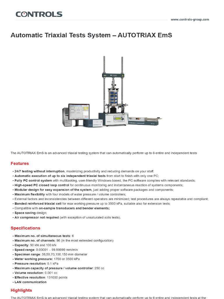 Automatic Triaxial Tests System Autotriax Ems | PDF