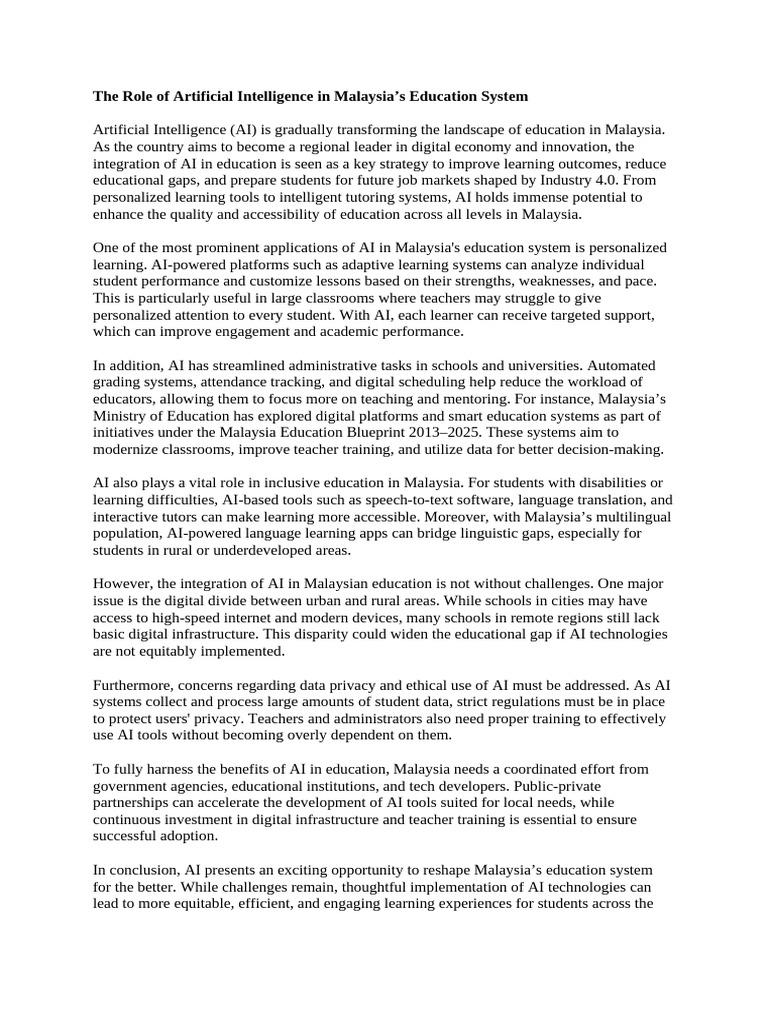 The Role of Artificial Intelligence in Malaysia | PDF | Artificial ...