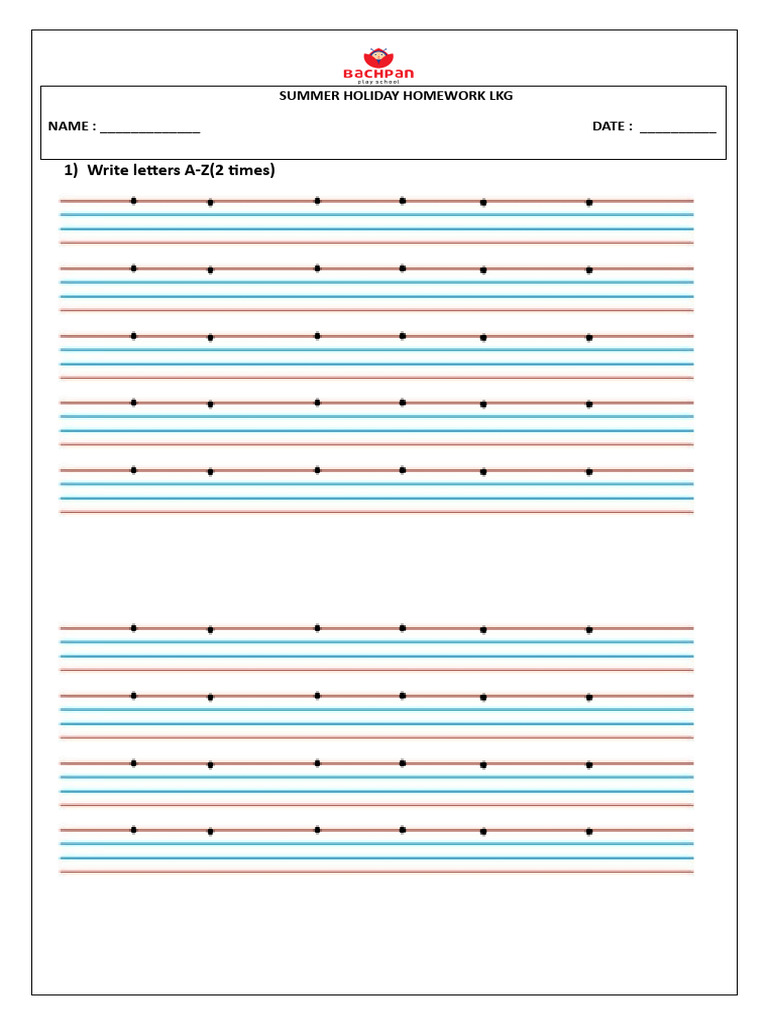 Summer Holiday Homework (2025-26) LKG | PDF