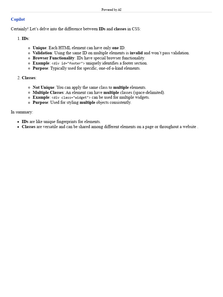 CSS ID VS CLASS Selector | PDF