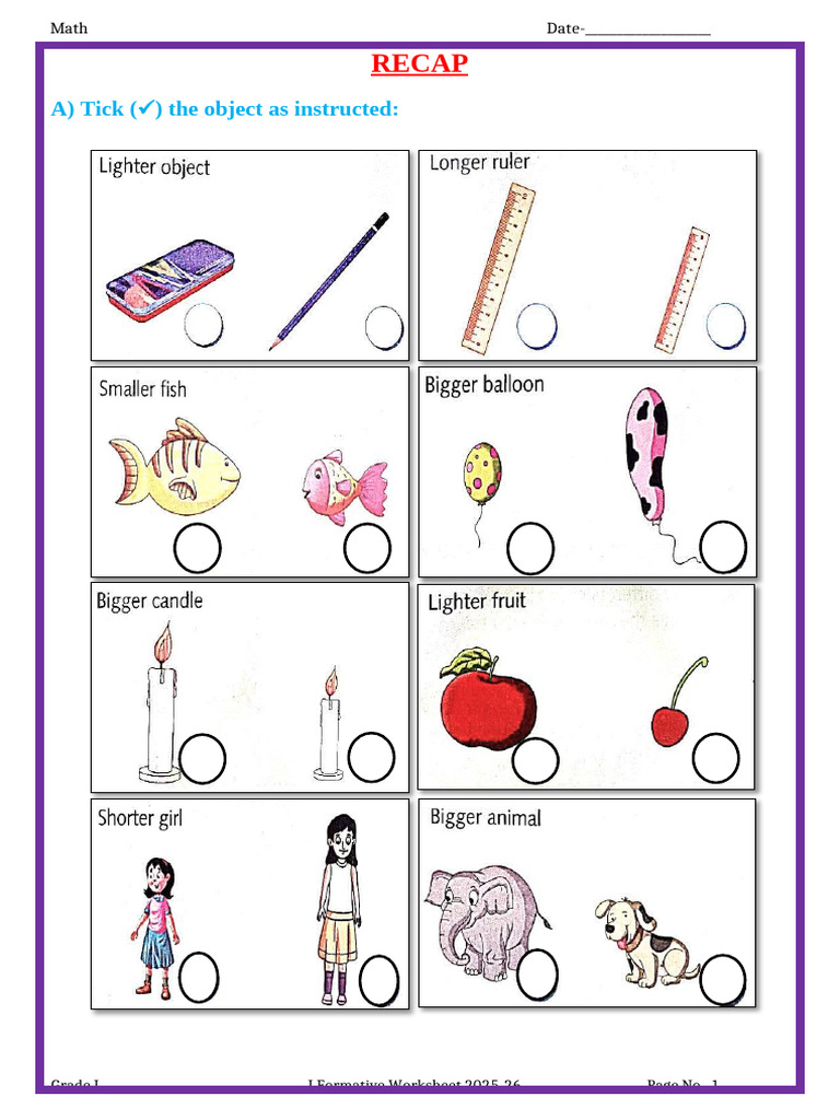 Grade 1 Math Formative Worksheet 2025 | PDF