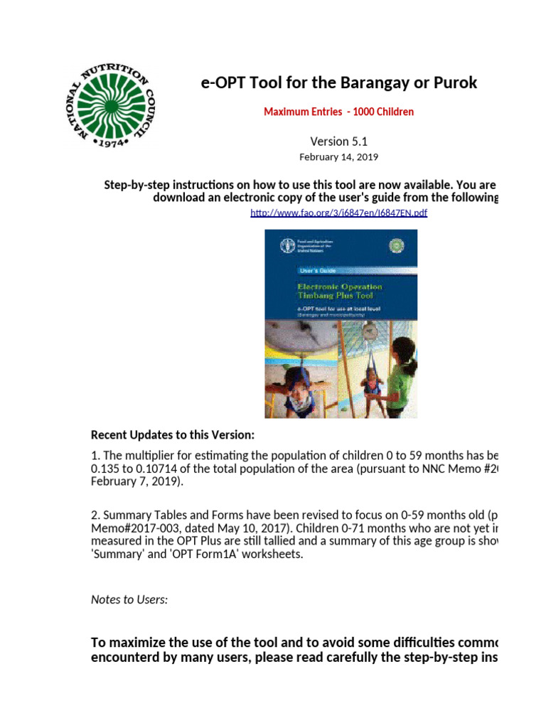 e-OPT Tool for Barangay Nutrition Tracking | PDF | Microsoft Excel ...