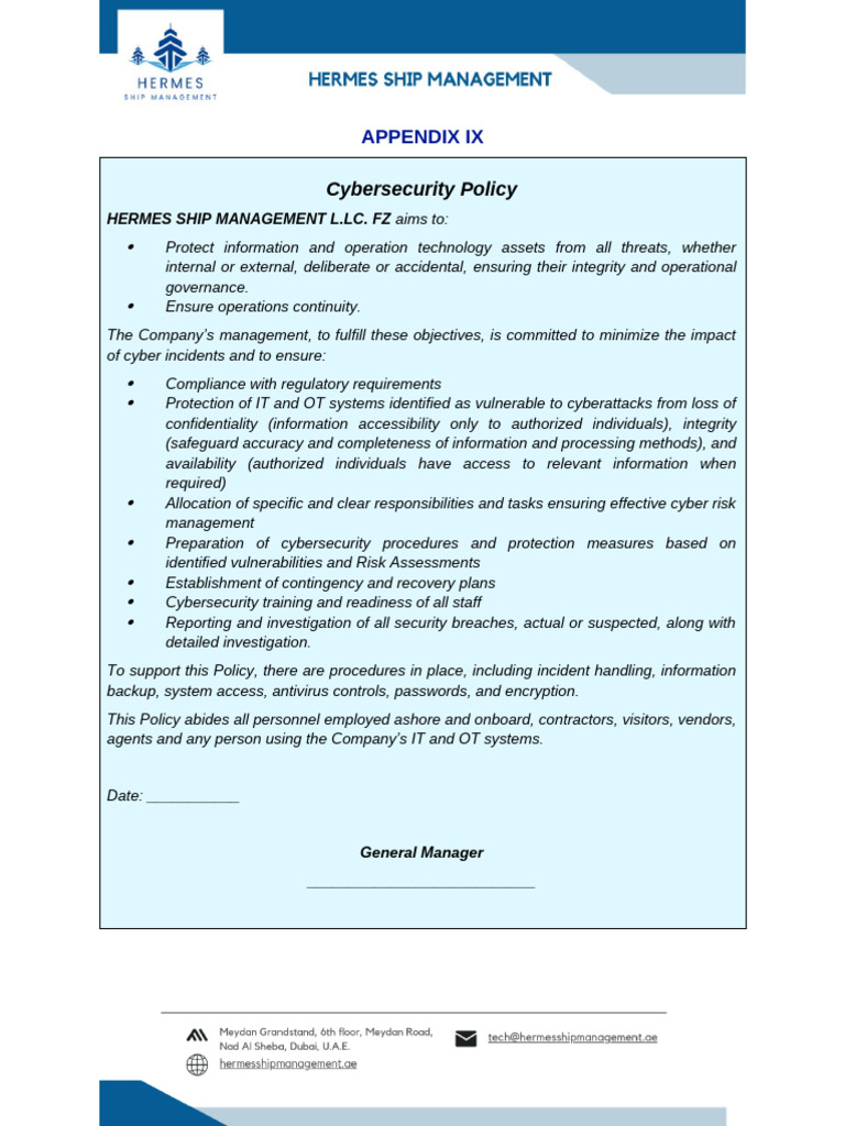 Appendix IX - Cybersecurity Policy | PDF
