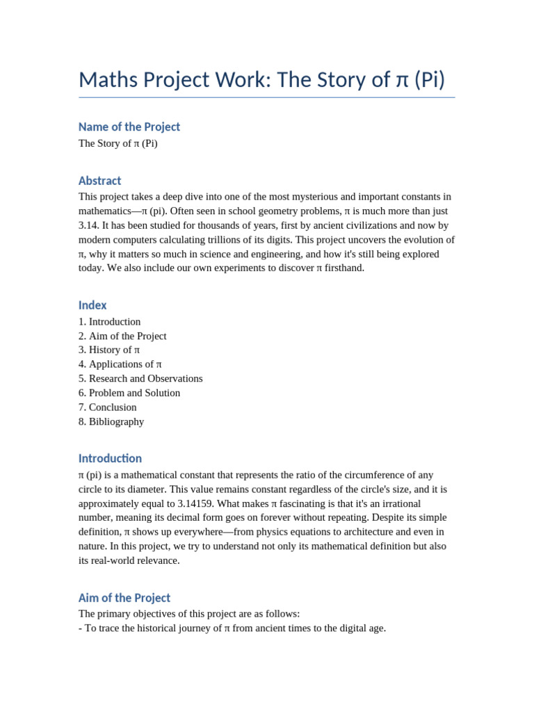 Story of Pi Project 5 Pages | PDF | Pi | Numbers