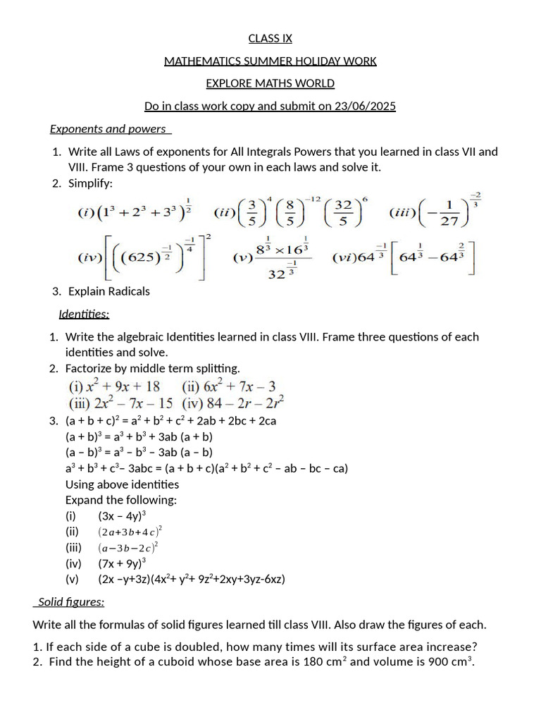 Exponents and Solid Figures Project Guide | PDF | Area | Mathematics