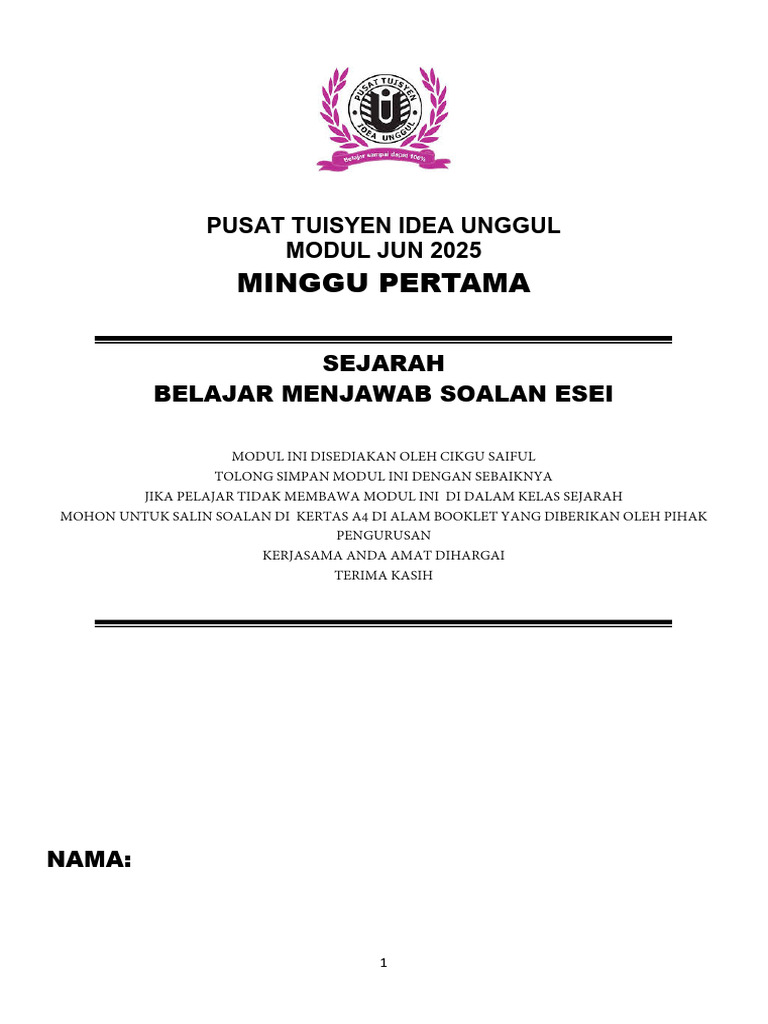 Latihan f4 & f5 Week 1 | PDF