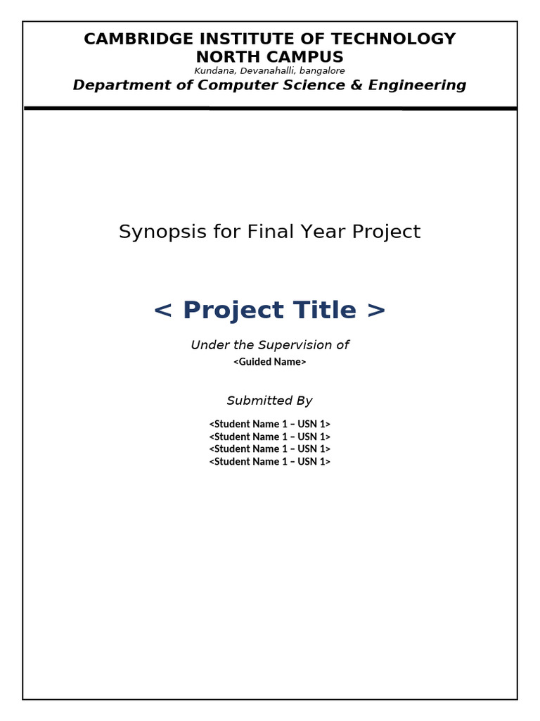 Synopsis For Final Year Project - SEM8 | PDF